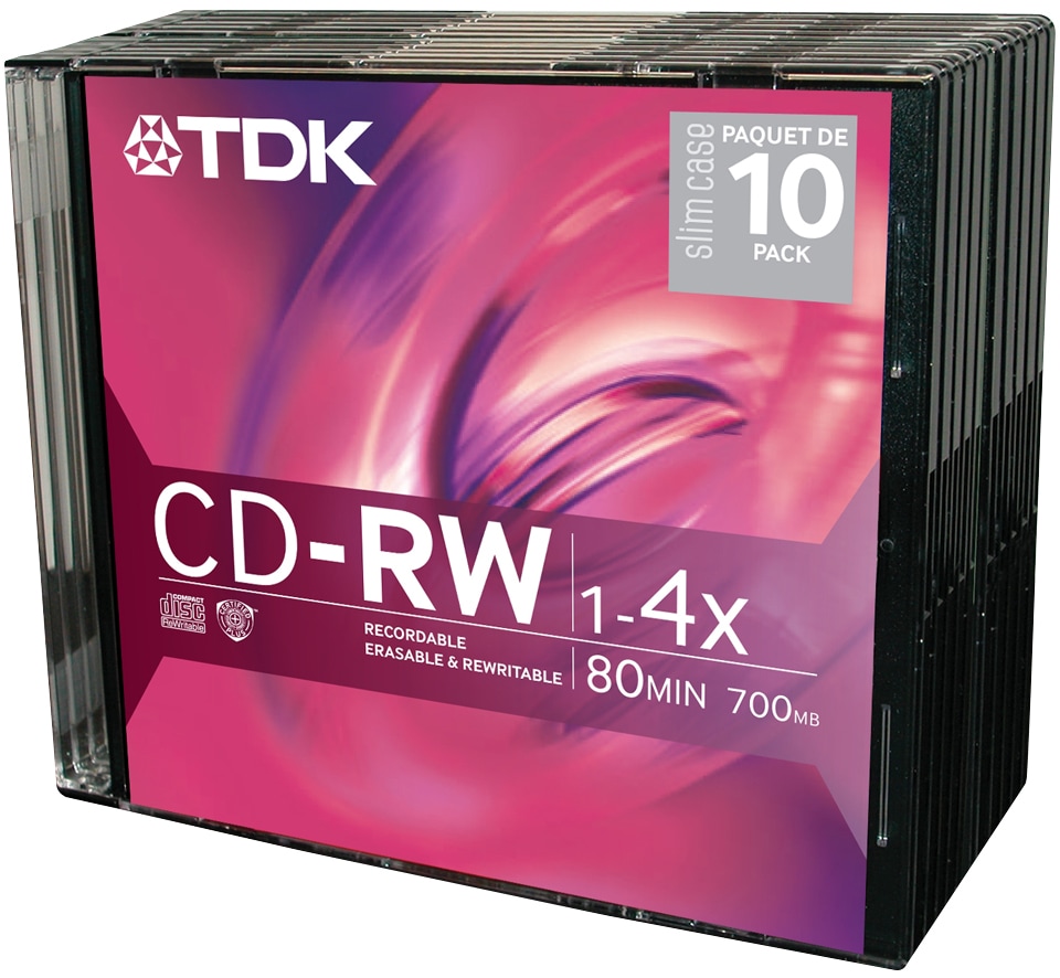 TDK 4x CD-RW Rewritable, 10-pack jewel case - 48013 - CD-ROM Media - CDW.com