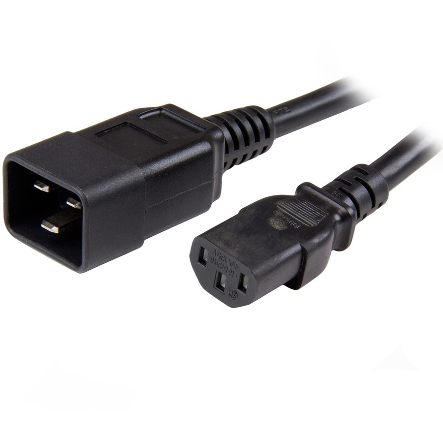 StarTech.com 3ft (1m) Heavy Duty Extension Cord, IEC C13 to IEC C20 Black Extension Cord, 15A ...