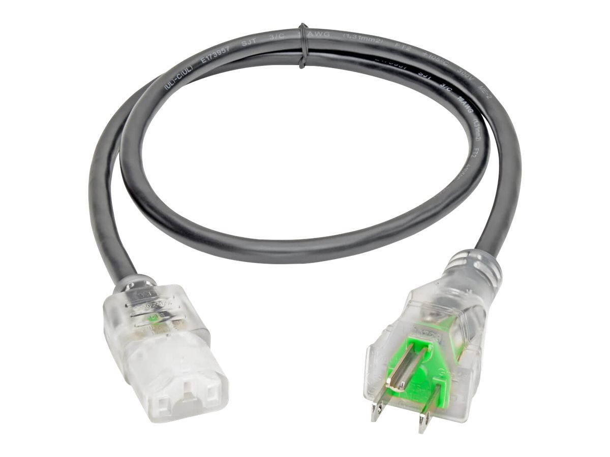 Eaton Tripp Lite Series Hospital-Grade Power Cord, NEMA 5-15P to C13 - Green Dot, 13A, 125V, 16 ...