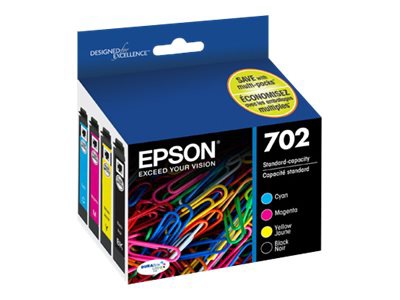 Epson 702 4 pack black yellow cyan magenta original ink cartridge T702120 BCS Inkjet Cartridges CDW