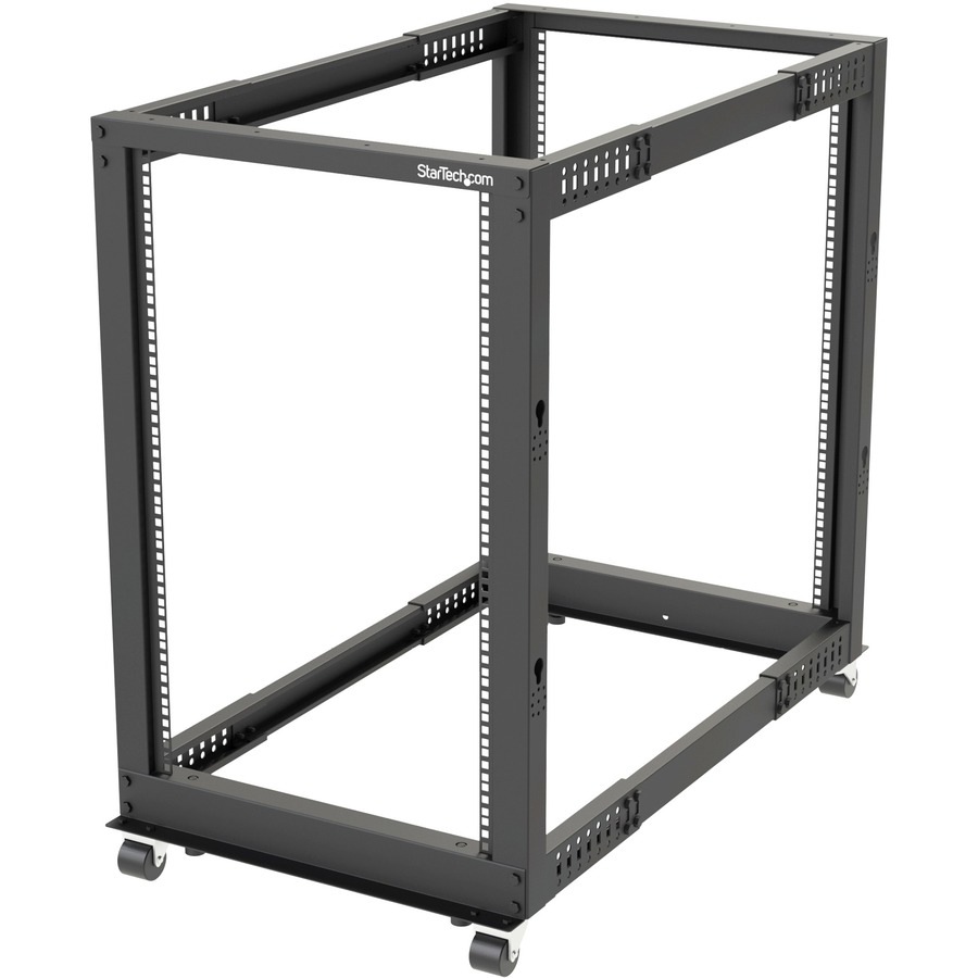StarTech.com 4-Post 18U Mobile Open Frame Server Rack, Rolling 19in Network Rack for Computer/AV ...