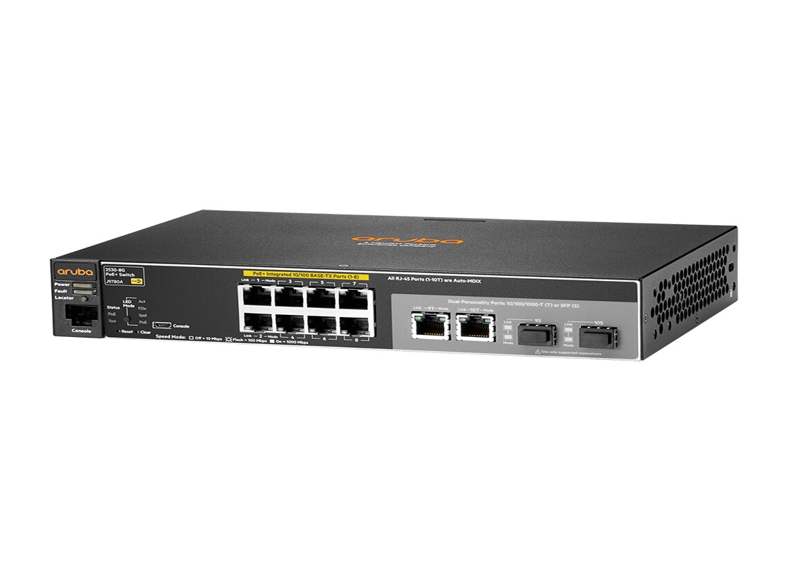 HPE Aruba 2530 8 Port PoE+ Ethernet Switch - J9780A