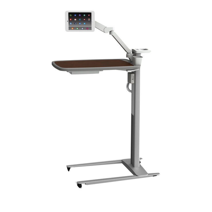 GCX Shaker Cherry Patient Engagement Overbed Table with PRO-ADJUST Tablet Arm - OBT-0011-61-05 ...