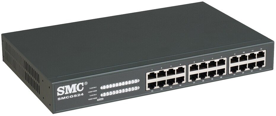 SMC EZ Switch SMCGS24 24-Port 10/100/1000 Gigabit Unmanaged Switch - SMCGS24 - Unmanaged ...